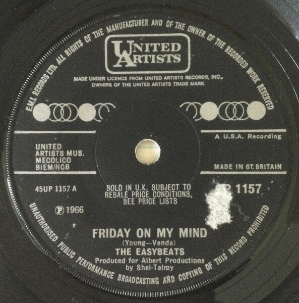 ・アーティスト Easybeats ・タイトル Friday On My Mind ・レーベル・型番 United Artists Records UP1157 ・フォーマット 7インチレコード ・コンディション(盤) 可 (VG) ・コン...