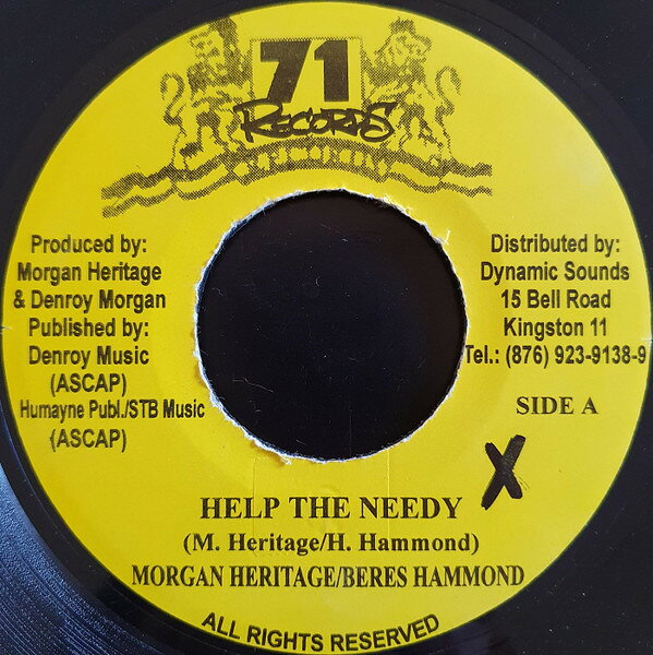 ・アーティスト Morgan Heritage / Beres Hammond ・タイトル Help The Needy ・レーベル・型番 71 Records NONE ・フォーマット 7インチレコード ・コンディション(盤) 良い (V...