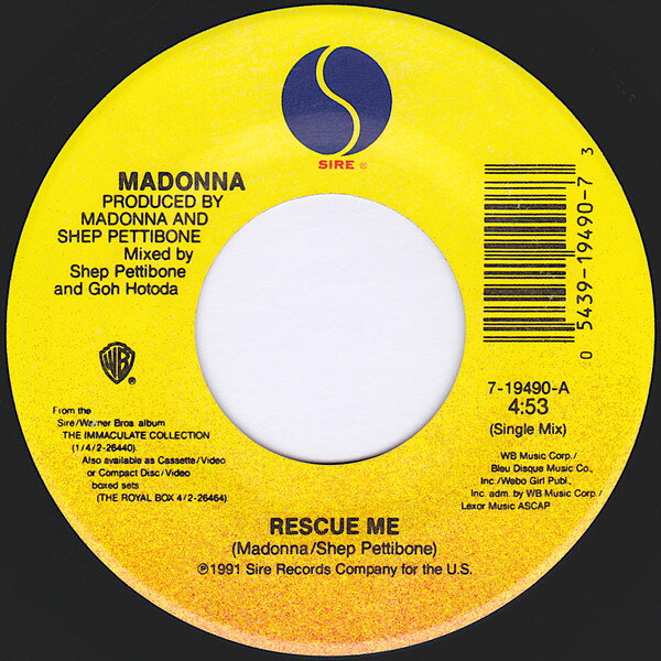 ・アーティスト Madonna ・タイトル Rescue Me ・レーベル・型番 Sire 719490 ・フォーマット 7インチレコード ・コンディション(盤) 良い (VG+) ・コンディション(ジャケット) プレインカバー（元ジャケッ...