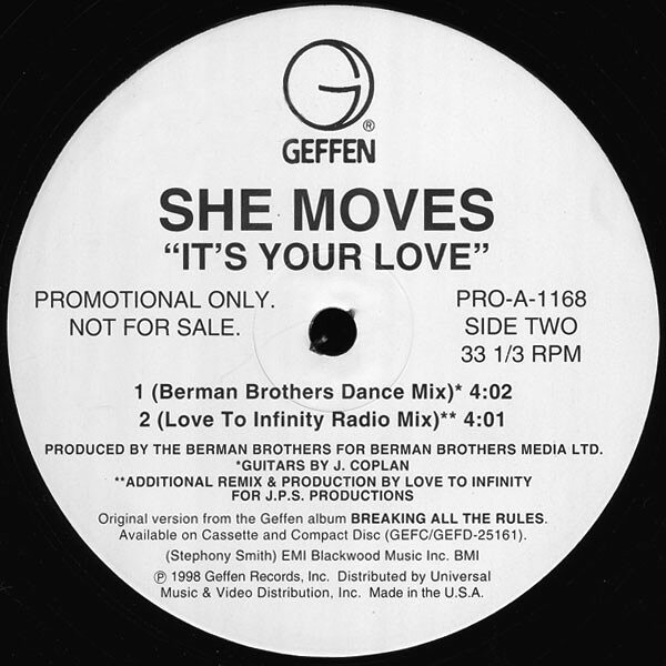 ・アーティスト She Moves ・タイトル It's Your Love ・レーベル・型番 Geffen Records PROA1168 ・フォーマット 12" ・コンディション(盤) 良い (VG+) ・コンディション(ジャケット)...