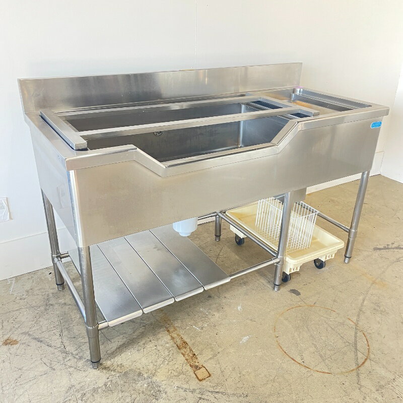 ■商品情報 商品名　舟形シンク BG付 外形寸法幅1500×奥行625×高さ865(mm) 特記事項・ダストシューター付き・アジャスト全て良好・バックガード＝130mm・排水トラップ、オーバーフロー新品に交換済み・バックガードに20×20m...