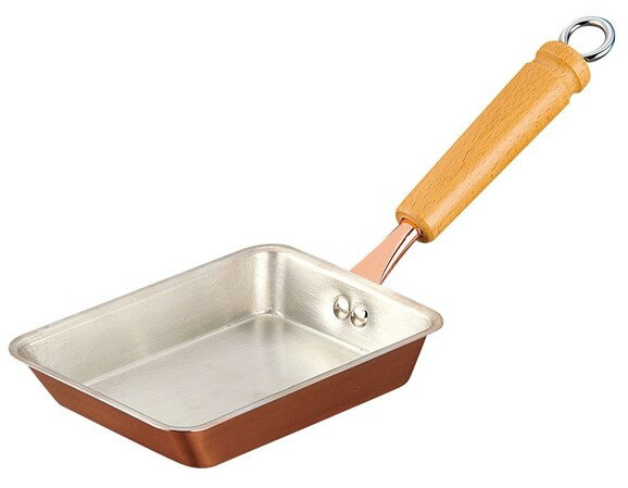 ●内寸：120×180×H30 ●板厚：1.0 ●材質：本体/純銅（内面：錫メッキ、外面：クリア塗装）接合部・フック/鉄　柄/天然目木 ● 銅製ならではの、焼きむらのないフワっとした玉子焼きが作れます。 ※写真はイメージです。