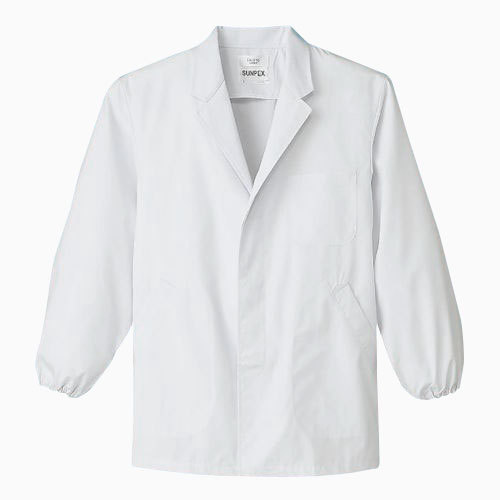 ●サイズ：4L ●着丈-肩巾-胸囲-袖丈：80-54-134-60cm ●素材：ポリエステル65％+綿35％、 ポプリン/フレッシュエリア加工 ※前身ヒヨク釦留 ●リサイクル対象品 ●左胸外、両腰箱ポケット ※写真はイメージです。