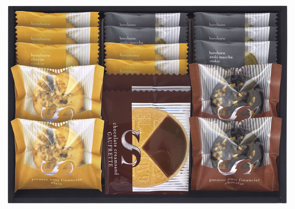 贅沢なナッツのフィナンシェと、クッキーのおいしいセット。 ■メーカー品番：FZ-25 ■温度帯：常温 ■賞味期間（製造日から）：120日間 ■商品内容：ごろっとナッツフィナンシェ（バニラ・ショコラ）各2・ゴーフレット（チョコ）×2・ほろほろ...