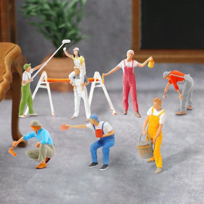 説明: 1:87 スケールのペインター フィギュア 樹脂キャラクター モデル、レイアウト アクセサリ用。高精度で優れた職人技で手描きされたミニチュア人形。1/87 シーンレイアウト、建築小道具、ミニチュアドールハウスに適しています。モデルフ...