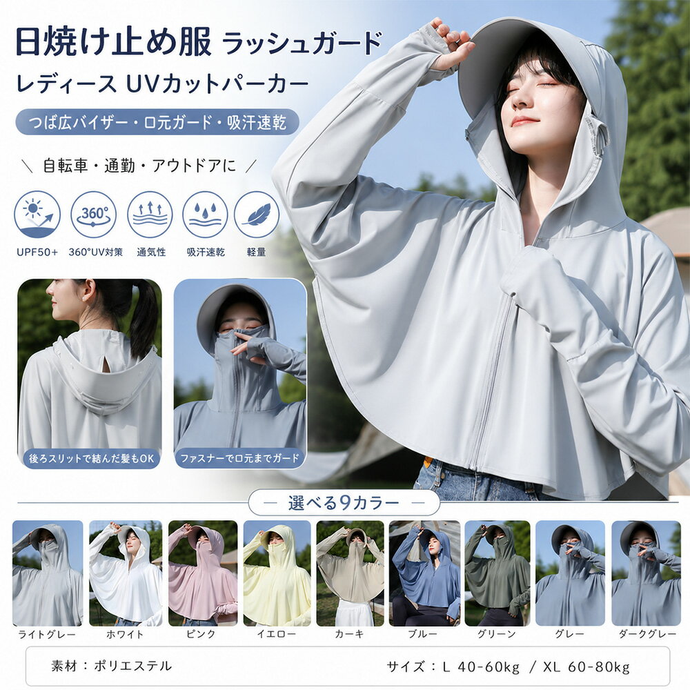 日焼け止め服 ラッシュガード レディース 自転車用 バイザー 日除けカバー つば広帽子 長袖 レディ UVカットガード アウトドア 紫外線対策 通気性 おしゃれ サンハット 吸汗速乾 日焼け止め服 ラッシュガード レディース 自転車用 バイ...