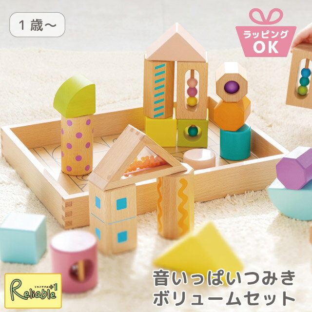 説明 すべてのつみきにから音が鳴る！ 見て楽しい、振って楽しい、積んで楽しい♪ いろんな音あそびが楽しめます。 はじめての積み木遊びにぴったり。 振るとやさしい音が鳴るしかけ付きで、「見て・触って・聞いて」を楽しく刺激します。 丸・三角・四...