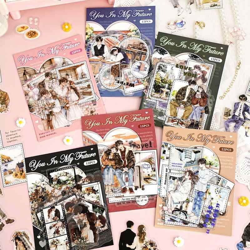 Zolarkar 90枚入り カップル フレークシール 6種セット 大容量 PET 透明 防水 恋人 コラージュ 素材 エモい 記念日 恋愛 記録 ライフスタイル 手帳デコ スマホケース 写真 飾り かわいい ステッカ【🎨愛...