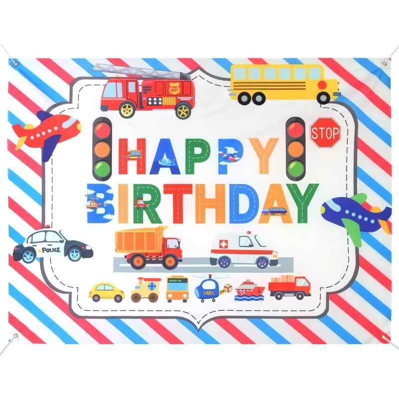 WEALLIN 誕生日 タペストリー バースデー タペストリー 誕生日 飾り付け 男の子 働く車 誕生日 フォトポスター 乗り物 誕生日 飾り付け シンプル バースデー 飾り 壁掛け Happy Birthday おしゃれ