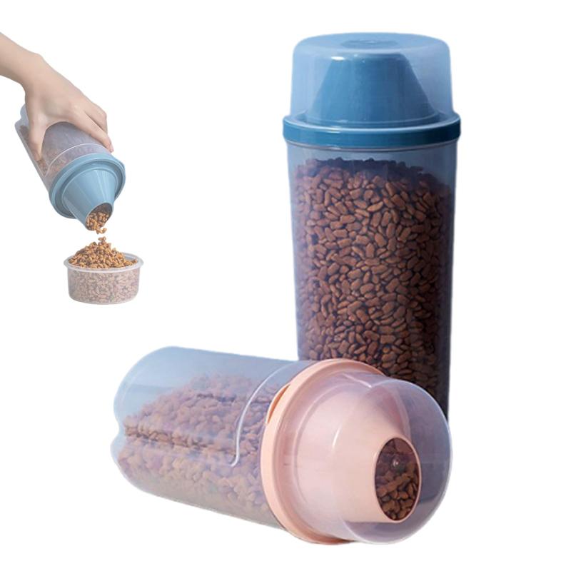 LKCCTK ペットフードストッカー 透明ストッカー 2個 1000ML 大容量 密閉 湿気防止 収納 目盛り付き 犬 猫餌 ドライフード ペットフード保存【カラーフルな2色セット】 サイズ：20.5cm×10.5cm、重量：約123g、素...