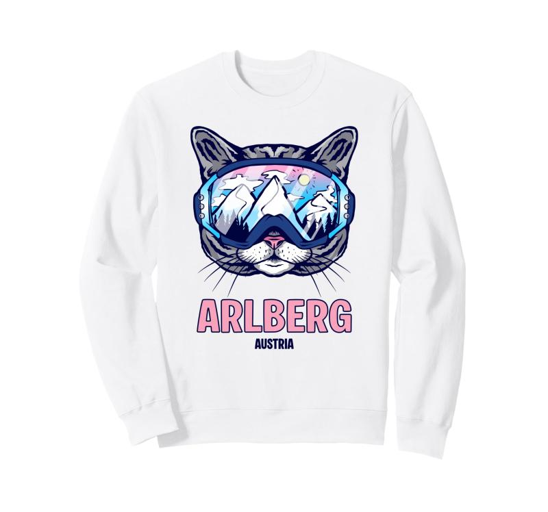 Arlberg Cat スキーゴーグル マウンテンパノラマ トレーナーオーストリアアルプスの山をモチーフにした猫スキーゴーグル漫画。 オーストリアのアールベルクでの次のスキー休暇に、スノーボードライダーやダウンヒルスキーの友人のためのアフタ...