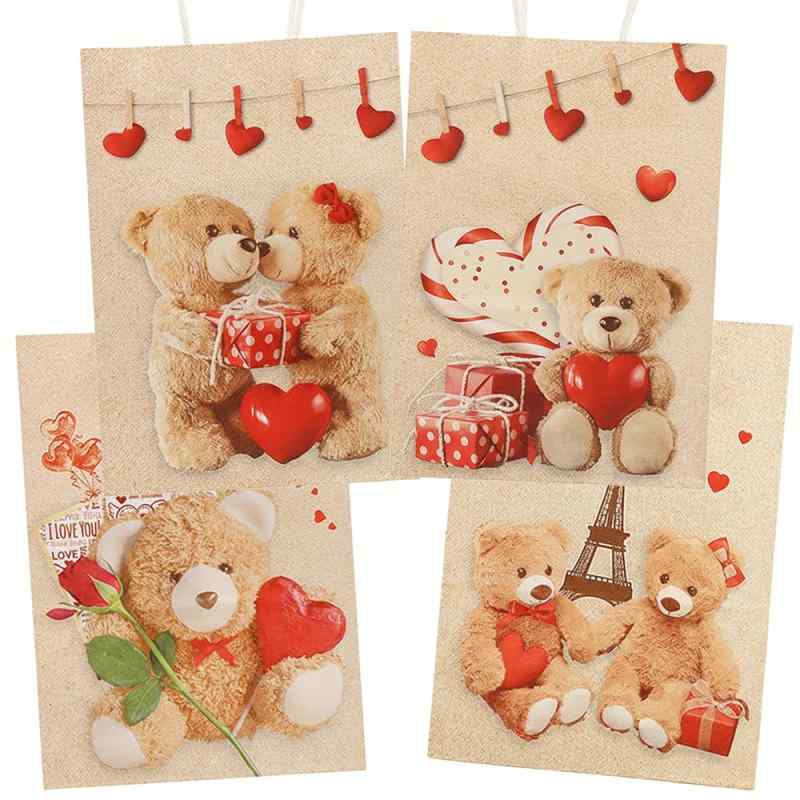 moin moin テディベア ハート クラフト 紙袋 4種セット 幅15×高さ21×奥行8cm / くま 熊 服 リボン グリーン レッド 赤 手提げ袋 バッグ 童話 絵本 子供 ギフト プレゼント ラッピング バレンタイン【サイズ】：幅...