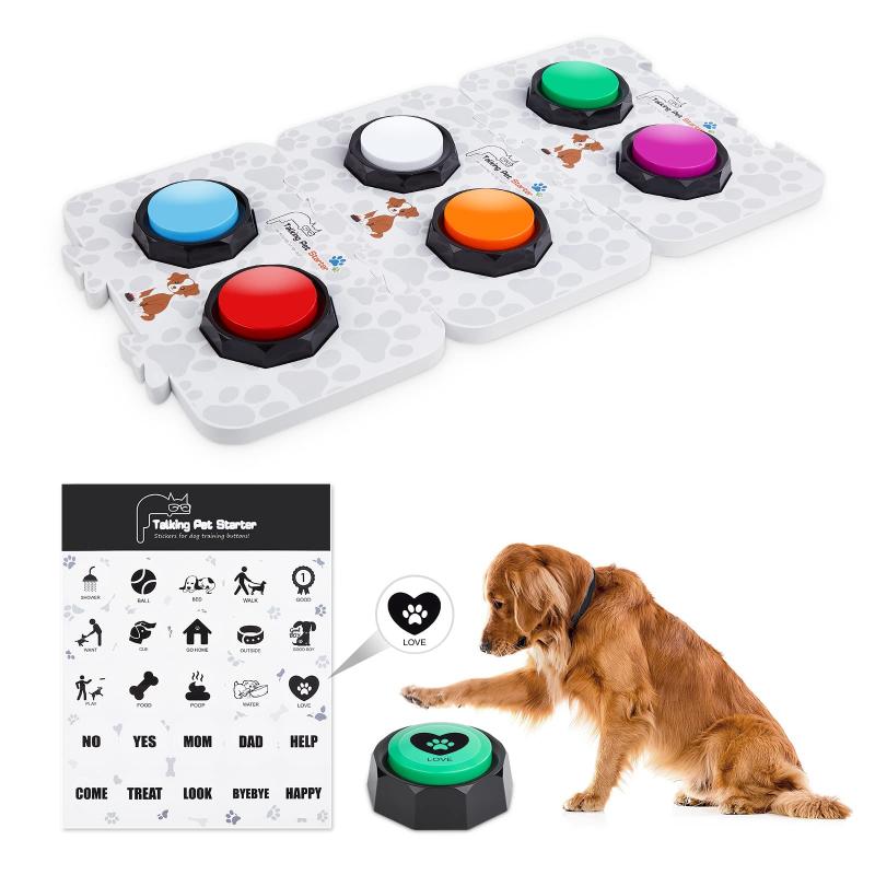 PWEZON 犬のボタン EVAマット付き 犬用トレーニングブザー 犬用トーキングブザーボタン 犬の録音可能なトレーニングボタン 犬のおしゃべりブザーボタン ステッカーとマット付き より大きく1