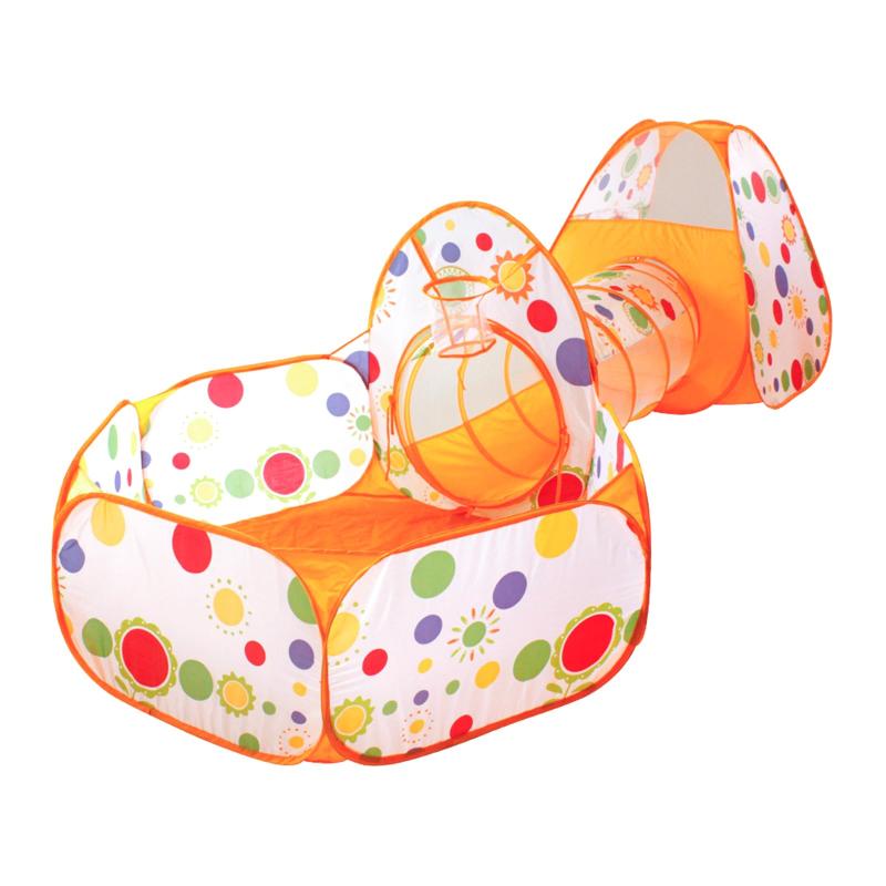 キッズテント 3 in 1の子供テント トンネル・バスケットネット付きのボールプール 折り畳み式 簡単に組立 秘密基地 キッズプレイテントハウス 収納バッグ付き 室内/野外使用可能