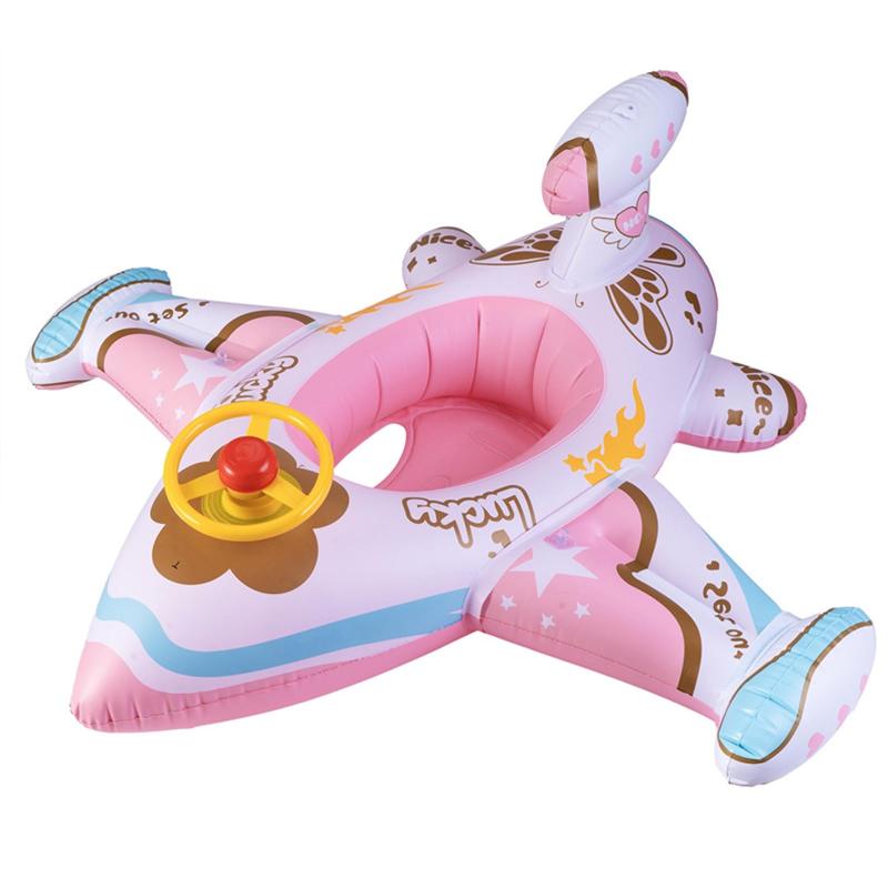 HYNTOOR ベビー 浮き輪 足入れ ピンクのエアクラフト浮輪 横転を防ぎ 水鉄砲付き ハンドル付き 取っ手付き サンシェード 女の子 1歳-5歳の子供用 プール スイミング 水遊び 幼児 水泳 お風呂 【ピンクのエアクラフト・ボート】耐...