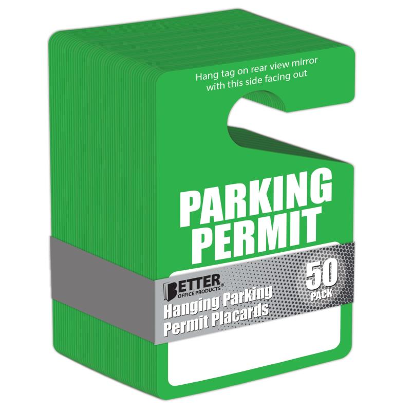 Better Office Products グリーン駐車許可ハングタグ 50枚パック ポリプラスチックプラカード 臨時駐車券 バルクパック 3インチ x 5インチ バックミラー用プラカード 厚ゲージ(0.2インチ/0.5mm)バルクパック...