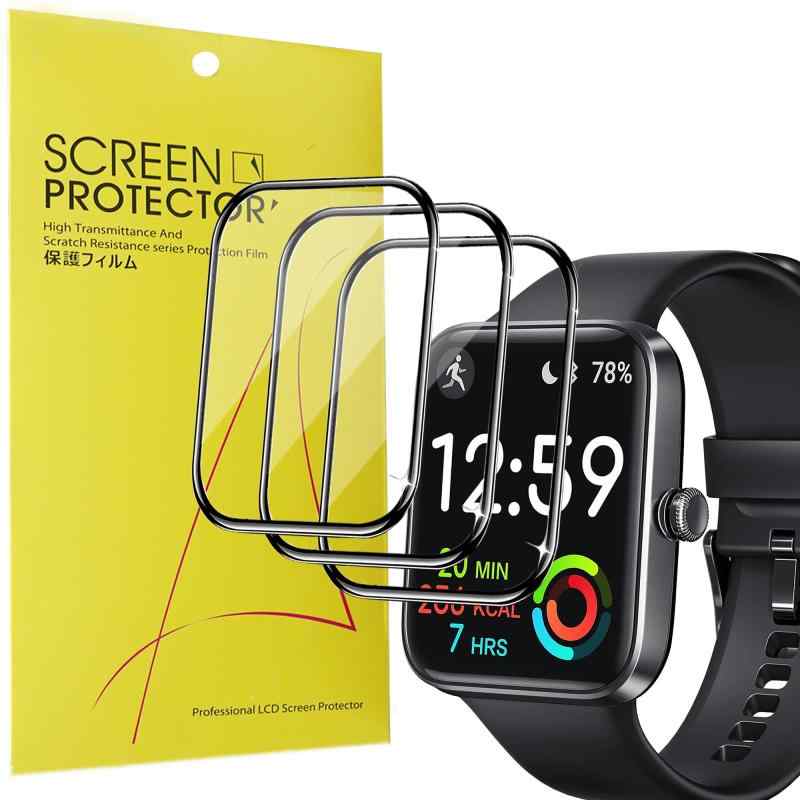 Lamsaw for ID207 スマートウォッチ 保護フィルム,【3枚セット】全面保護 フィルム 3D全面保護 フロート高感度タッチ高透過率 水防指紋防止 Pedrain ID207 1.69"/ Konitee ID207 1...