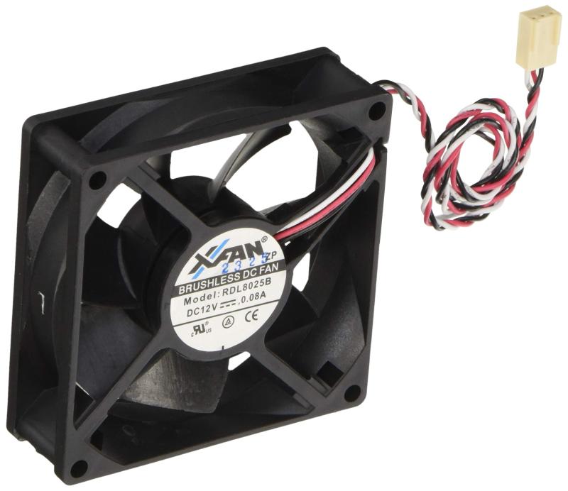 X-Fan8cm角×25mmケース用 超低速・長寿命(色/黒・リブ有)静音羽根 ミネベア製ボールベアリング仕様 2ボールベアリング、スピードセンサー付 1600rpm/18.86db ファンモータ RDL8025NMB16タイプ:ケースファ...