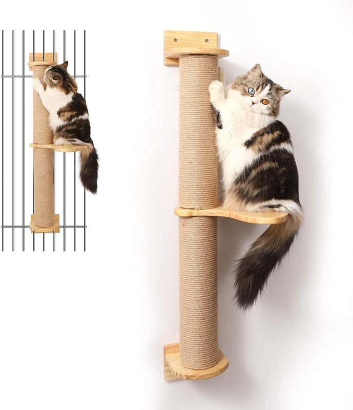 FUKUMARU Cat Activity Tree with Scratching Posts, Wall Mounted Jute Scratcher Pine Hammock大サイズ：93センチメートル。猫が完全に伸びるのに十分な高さ...