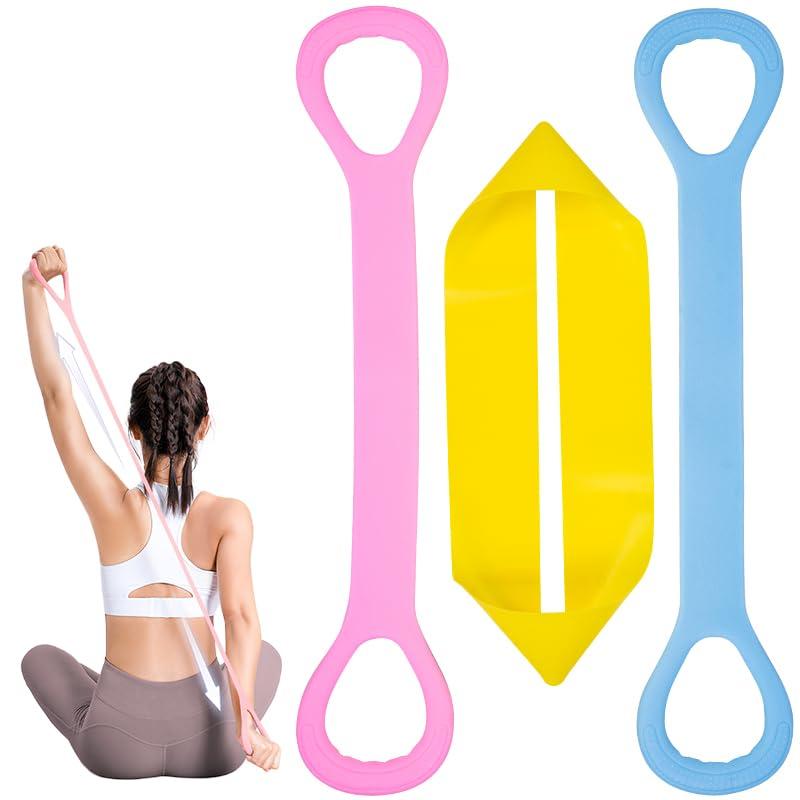 ストレッチバンド ゴム トレーニング チューブ フィットネスバンド エクササイズ 肩こり 筋トレ ストレッチ ヨガ パープル【ストレッチバンド - 商品情報】3本セット【ストレッチバンド - デザイン】高弾力＆滑りにくいグリップ設計で快適ト...