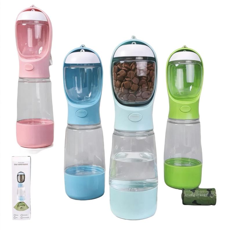 ZOFÉ ペットウォーターボトル 犬 散歩 水筒3in1 携帯給水器 水飲みボトル フードコンテナ付き うんち袋収納 多機能水筒 一体型デザイン 水漏れ防止 ワンタッチ給水 散歩 旅行 アウトドア お【1】給水・回収が簡単なワンタッチ式｜二...