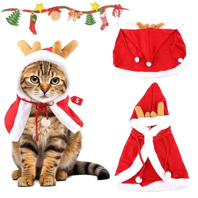 HOMEBASICS 犬猫 クリスマス ケープ マント コスチューム 服 コスプレ衣装 仮装 鹿の角 通気 パーティー 小型犬中型犬 猫 可愛い ペット用品 洋服【暖かく快適な素材】高品質なソフトベロアを使用した犬 マント 服は、軽量で保温...