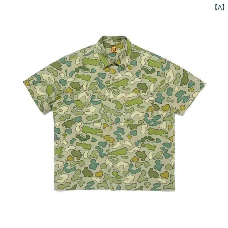 ・カテゴリ: shirts・スタイル: カジュアル、ストリート、レイジー・主な素材: その他・柄: その他・袖丈: 半袖・シルエット: ルーズ・ネックライン: 折り襟・袖型: レギュラースリーブ・カラー展開: グリーン、カーキ、ホワイト、ア...