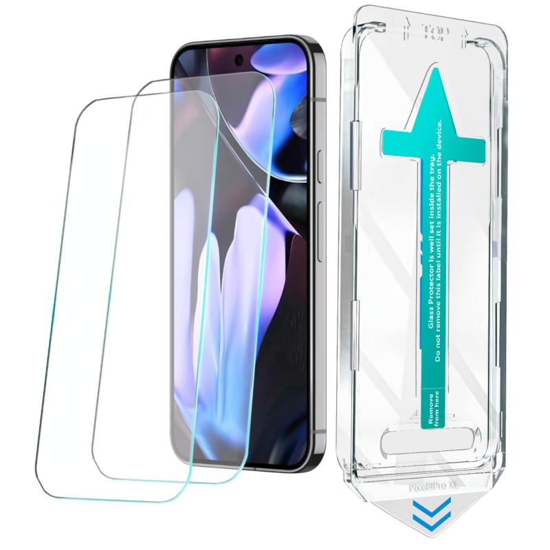 Seaqinhey Google Pixel 用 ガラスフィルム 指紋認証対応 2枚セット ガイド枠付き 自動吸着 貼りやすい グーグルピクセル 保護フィルム 指紋防止 飛散防止 スクラッチ防止