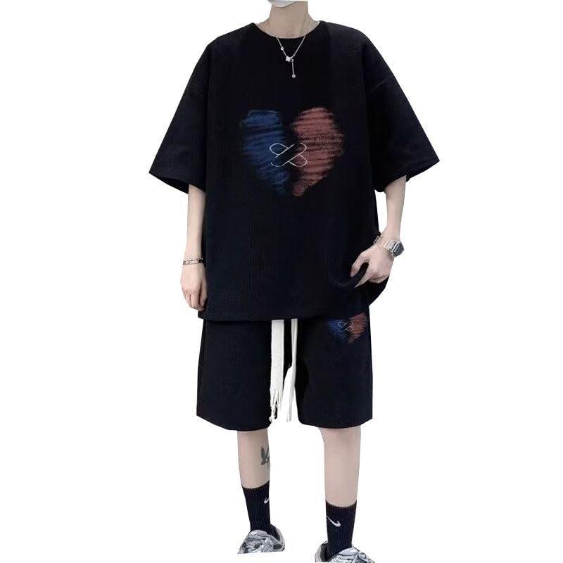 [FJLTDCP] Tシャツメンズ 夏服半袖 上下 いプリントですスポーツウェア セット ゆったり ジャージ メンズ 上下 夏服男女兼用 セ無地 スウェット メンズ 上下セット 大きいサイズ 部屋着 メンズ【M=日本サイズS 】適応身長：1...