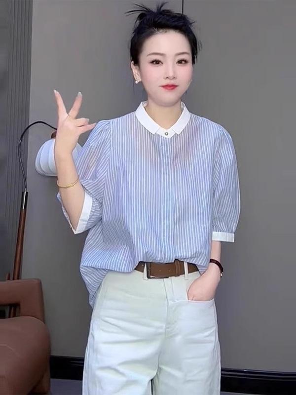 ・カテゴリ: シャツ・スタイル: 通勤・主な素材: 綿50-70%、ポリエステル30-50%・柄: 条紋・デザイン: 開衫・袖丈: 五分袖・版型: 直筒・衣長: 普通・ネックライン: ラウンドネック・袖型: スタンダード・流行要素: ボタン...