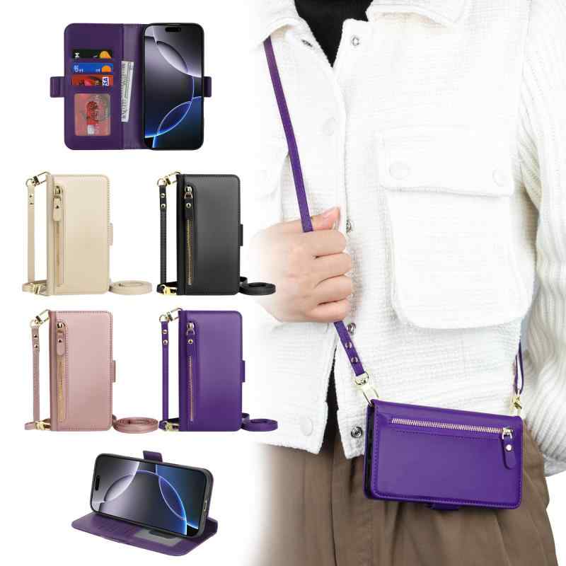 CLICSUN iPhone 11 ケース 手帳型 ショルダー いphone 11 斜めがけ ケース 財布型 携帯ケース アイフォン 11 肩掛け 小銭入れ カード収納ロングストラップ 長さ調節可能 衝撃吸収 ICカードホルダー PU【対応...