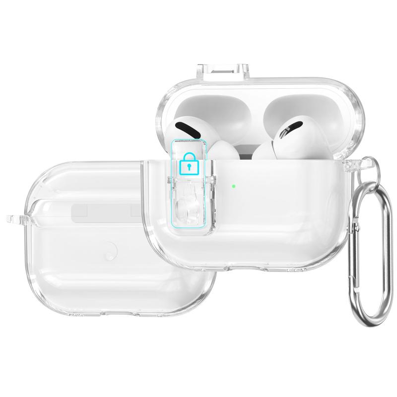 YAODLE For AirPods pro 3 ケース TPU素材 自動スナップスイッチ付き エアーポッズプロ 3（2025） 用ケース ワイヤレス充電可能 キズや汚れ防止 指紋に強く フック付き紛失防止(クリア-ブラック)【対応機種】A...