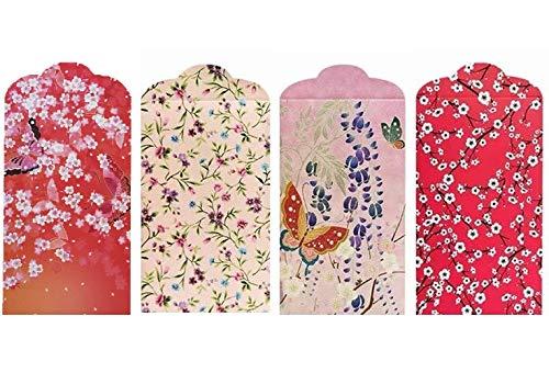 A-Focus ポチ袋 多目的祝儀袋 金封 金のポチ袋 お年玉ポチ袋 12CMX8CM 12枚入り 4種類デザイン 124サイズ：12CM　X　8CM。鳥／蝶／梅の花／満開の花　等4種類のデザインが含まれます。金のぽち袋／祝儀袋／お年玉袋等...