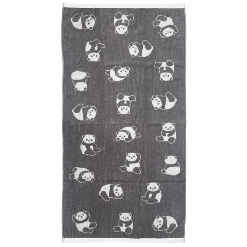 バスタオル ふんわり 綿100 しっかり ジャガード織り かわいい パンダ だらけ ポーズ グレー 120×60cmサイズ：120×60cm、 素材：綿、仕様：ジャガー織り、製造：日本企画/中国製モノトーンのパンダがジャガード織りによって散...