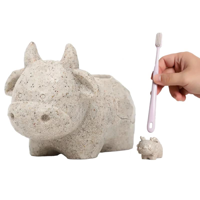 CHIORGONE かわいい歯ブラシホルダーオーガナイザー、ミニアニマル歯ブラシスタンド、面白い樹脂装飾、バスルーム、オフィスの洗面化粧台、リビングルーム、キッチン用.(牛)歯ブラシホルダーは小さくてかわいくて、歯ブラシ1本を入れるのに適し...