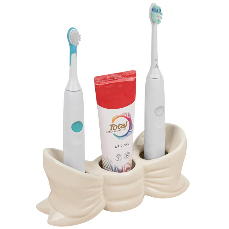 Linkidea カウンタートップ電動歯ブラシホルダー バスルーム用 ボウタイセラミック化粧台オーガナイザースタンド Oral-B iOシリーズ、PHILIP Sonicare ProtectiveClean対応 (ホワイト)ユニークなデザ...