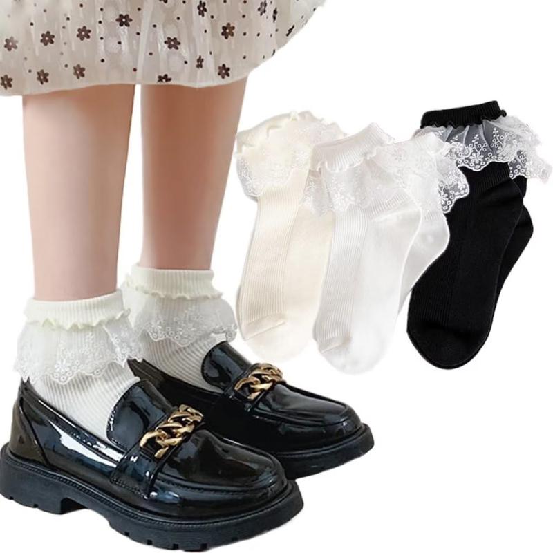 [Eukkis] コットンソックス 3足セット綿靴下 レディースレースフリルリボンショートソックス 可愛い ロリータ 制服用スクールソックス【3足組】どうしても消耗品になってしまうソックスは何足あっても困らない物。お値段も手頃でコストパフォ...