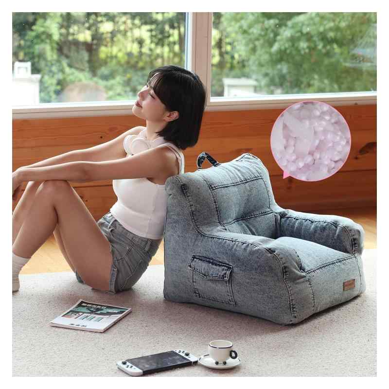 MinComfyWo ジーンズ ビーズクッション（67 X 64 X 44 CM）防水 防油 防汚 ビーズソファー 軽量 小さめ 座椅子 型崩れないエコEPPビーズ豆袋 一人用 ソファ 一人掛け おしゃれ クッションソファ 洗【優れた防水・...