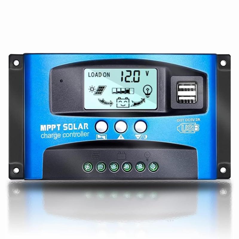 Y&amp;H 40A/60A/100A MPPT ソーラーチャージャーコントローラー12V/24V LCD 太陽光パネルチャージコントローラー、デュアル USB付き ソーラーパネル バッテリレギュレータ 充放電圧調整 スイッチ 過