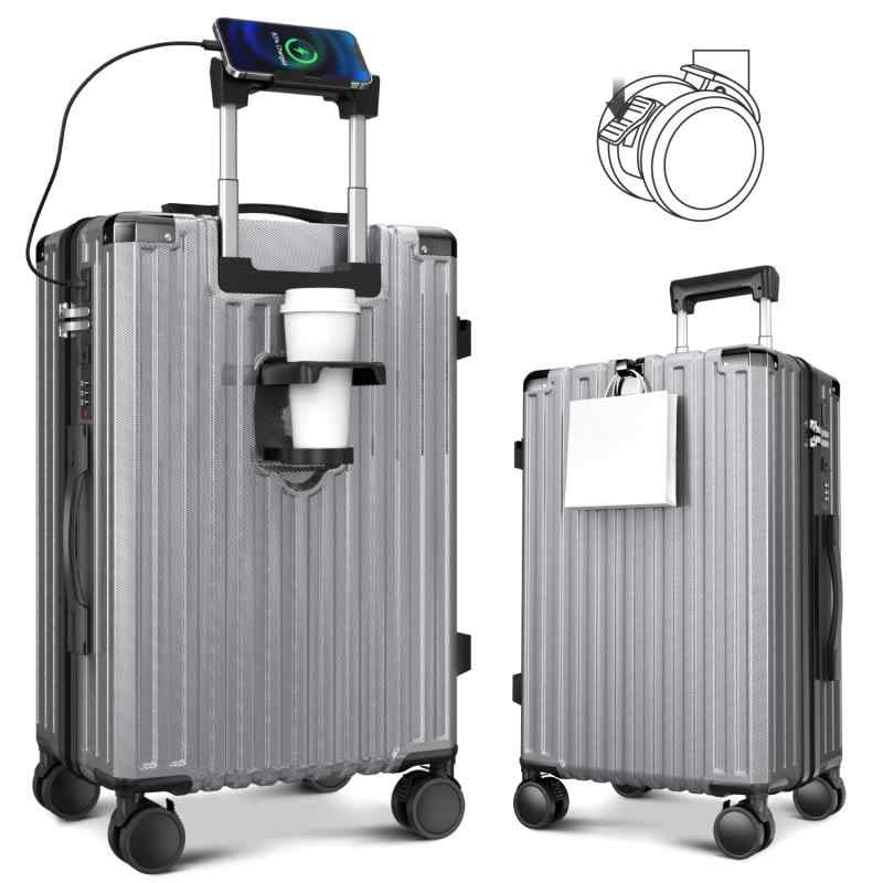 [JOLISTAR] スーツケース キャリーケース キャリーバッグ ABS+PC 耐衝撃 大容量 大型 超軽量 静音 ブレーキ機能 ダブルキャスター Type-C&amp;USBポート カップホルダー 隠しフック 360度