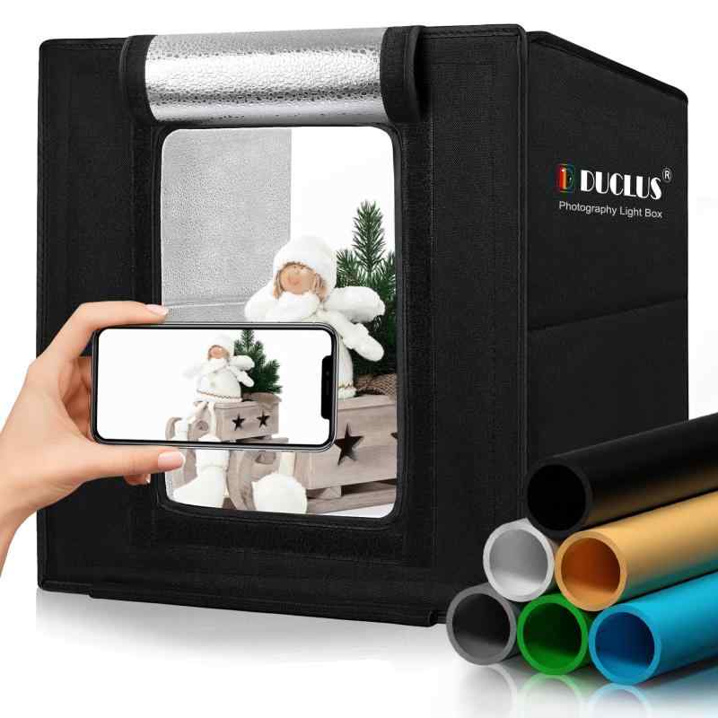 DUCLUS 撮影ボックス 撮影ブース 折りたたみ、Light Box 簡易 写真スタジオ 調光可能な LEDライト、6色背景 商品撮影用キットDUCLUS フォトボックス