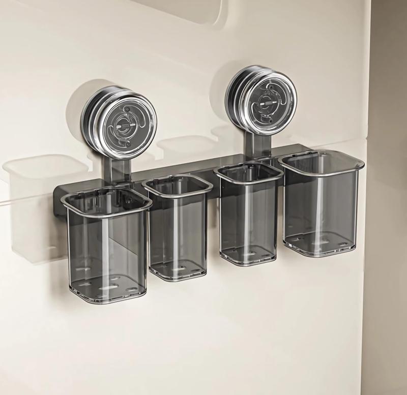 SinfoniaA 歯ブラシホルダー 吸盤式 ブラシスタンド 透明 壁掛け 穴あけ不要 取り外し可能 多機能 お風呂 洗面所 浴室用 歯磨き粉 電動歯ブラシ収納ラック【商品仕様】長さ：273mm×高さ77mm×89mm カラー：透明/グレー...