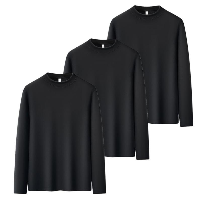 [AYISTELU] ロンT 3枚組 半ハイネック tシャツ メンズ 長袖 インナーシャツ 肉厚生地 裏起毛 防寒 暖かい 速乾 ストレッチ 肌着 服 秋冬春3枚セット: 使い勝手の良い半ハイネック長袖Tシャツ3枚組で、毎日の着替えに便利裏...