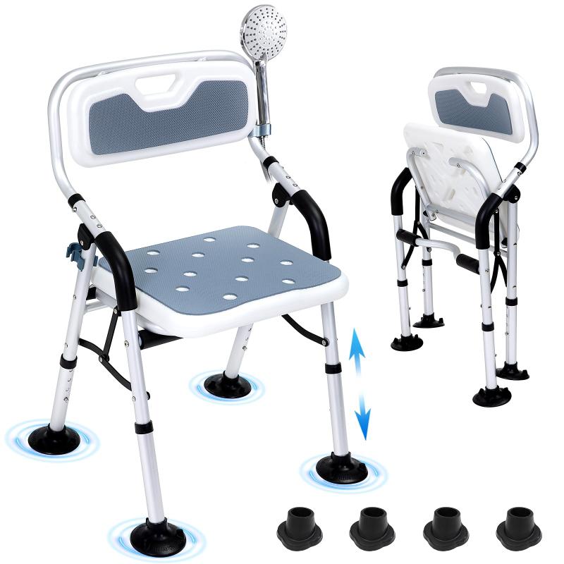 お風呂椅子 介護用 折りたたみ 介護 風呂 椅子 耐荷重150kg シャワーチェア 折り畳み折りたたみ式：収納しやすい✚省スペース】この風呂 椅子は折りたたみ式の省スペース設計を採用し、19cmの幅だけで置け、狭い浴室にも収納しやすいです。