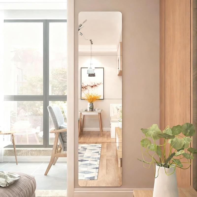 yxcen-home鏡 壁掛け どこでも貼れる 姿見鏡 全身鏡 貼る鏡 ミラー 4枚セット HD鏡面 歪みない 穴あけ不要 軽量 ガラス素材 割れにくい 防災 地震対策 耐衝撃 飛散しない 簡単設置 浴室 玄関 ク【省スペース設計、壁面を有...