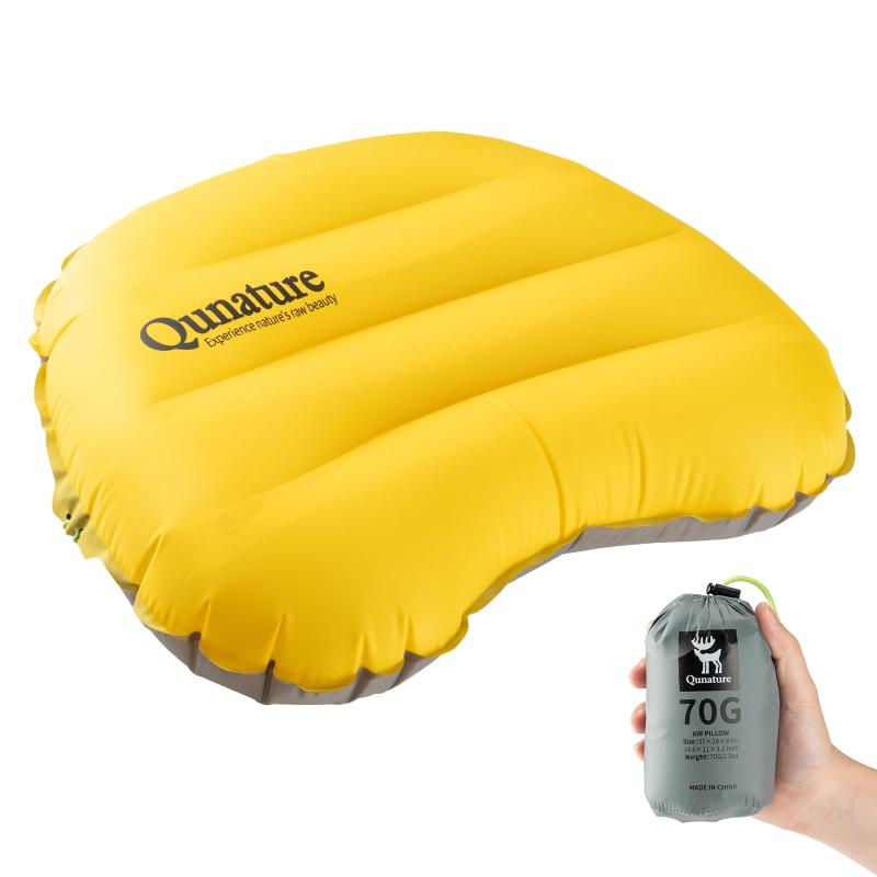 Qunature キャンプ 枕 コンパクト エアー枕 携帯枕 アウトドア 枕 ミニ枕 超軽量 70g 高さ調整可能 折りたたみ 持ち運びやすい 車中泊 テント 旅行用 収納袋付き【超軽量&amp;コンパクトに収納可能】約70グラムの軽量ボデ...