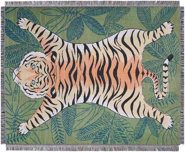 Peel Forest タイガー ラグマット キャンプ アウトドア トラ インテリア マルチカバー カーペット，グリーンタイガー
