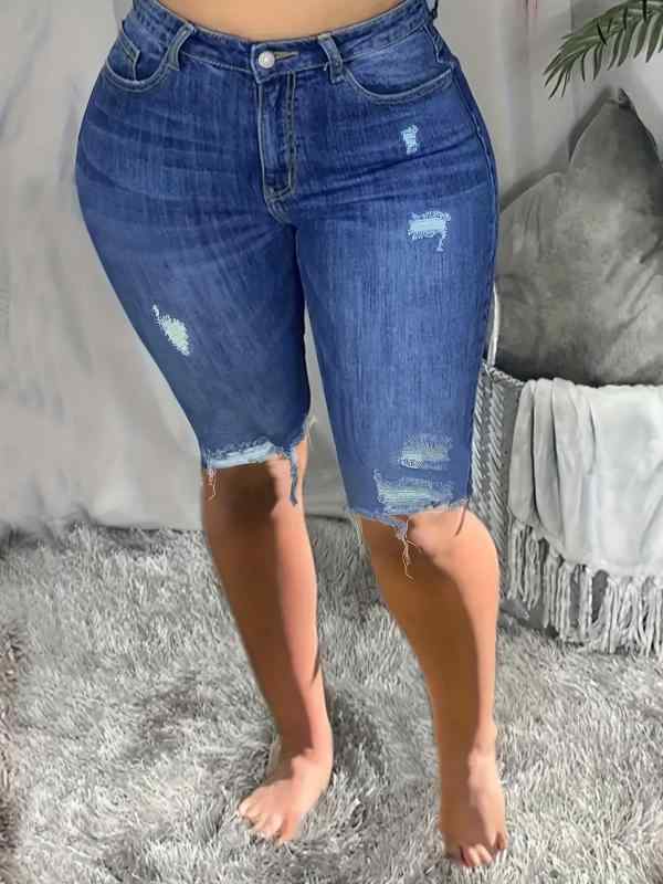 ・カテゴリ: デニムパンツ・素材: 綿70%〜80%未満・スタイル: ストリート系・パンツ丈: 5分丈・ウエスト: ハイウエスト・厚さ: 通常・デザイン要素: ウォッシュ加工・カラー展開: ブルー・サイズ展開: 1XL、2XL、3XL、4X...