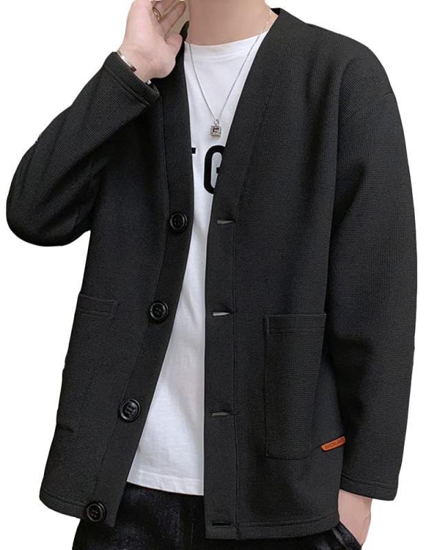 [Poperdision] カーディガン メンズ ジャケット 大きいサイズ コート 柔らかで 着心地のいい シンプル オシャレ ボタン カジュアル 無地 長袖 おしゃれ セーター ゆったり 春秋服【サイズ M】適応胸囲の目安:88-92cm...