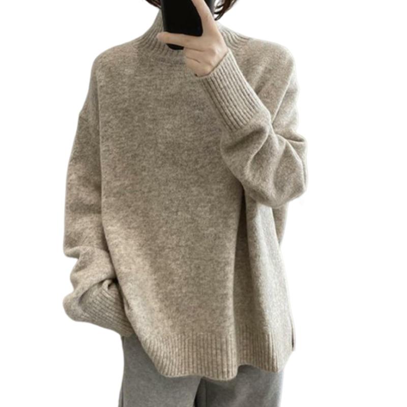 [Merelop Ceto] セーター レディース 長袖 ニット ハイネック カットソー スリット トップス プルオーバー ゆったり 体型カバー 無地 可愛い 大人 カジュアル 着痩せ 通勤 春 秋 冬